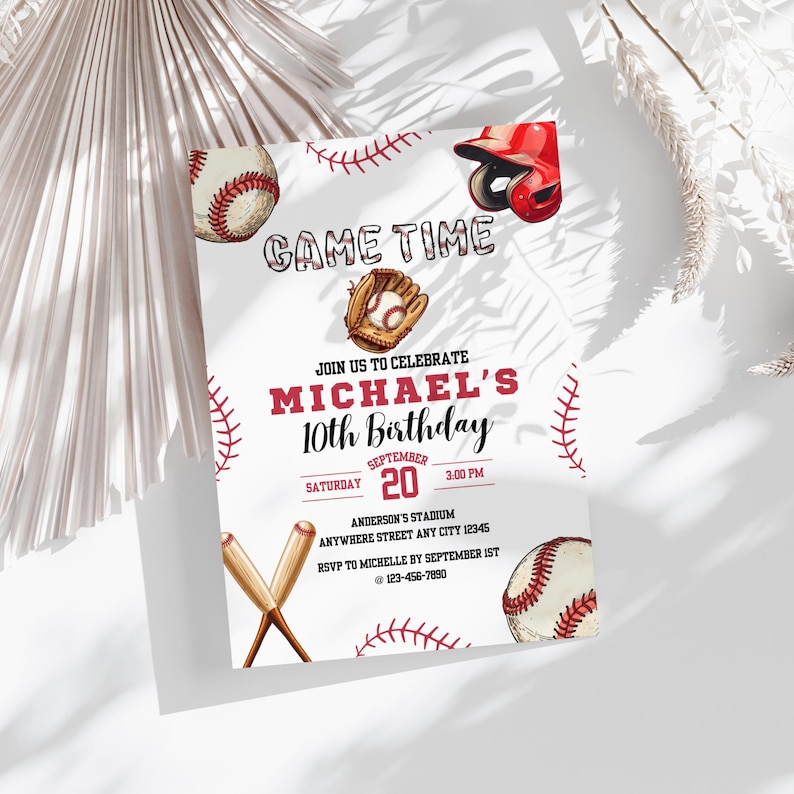 Editable Baseball Birthday Invitation, Game Time Ball Sport Invitation ...