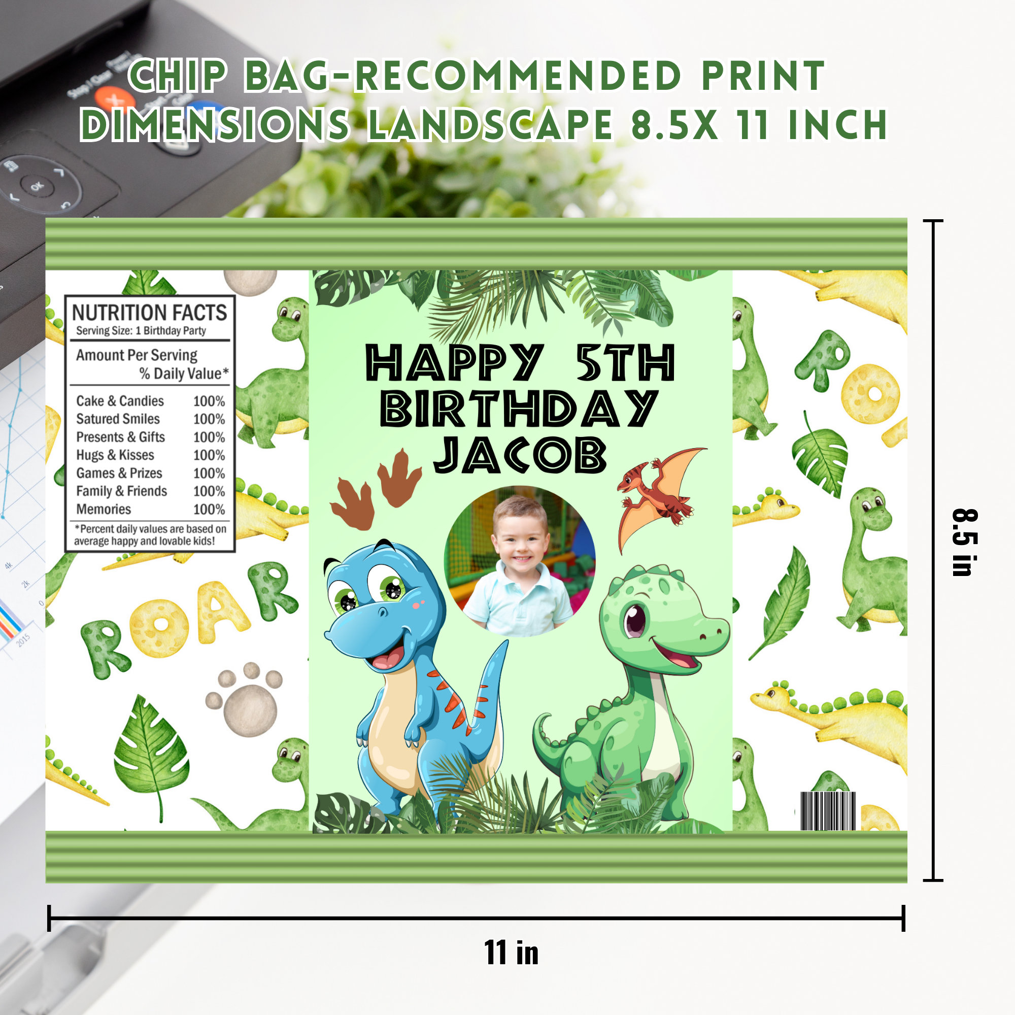 Dinosaur Birthday Chip Bag Wrapper Template Chip Bag for Kids Dinosaur ...