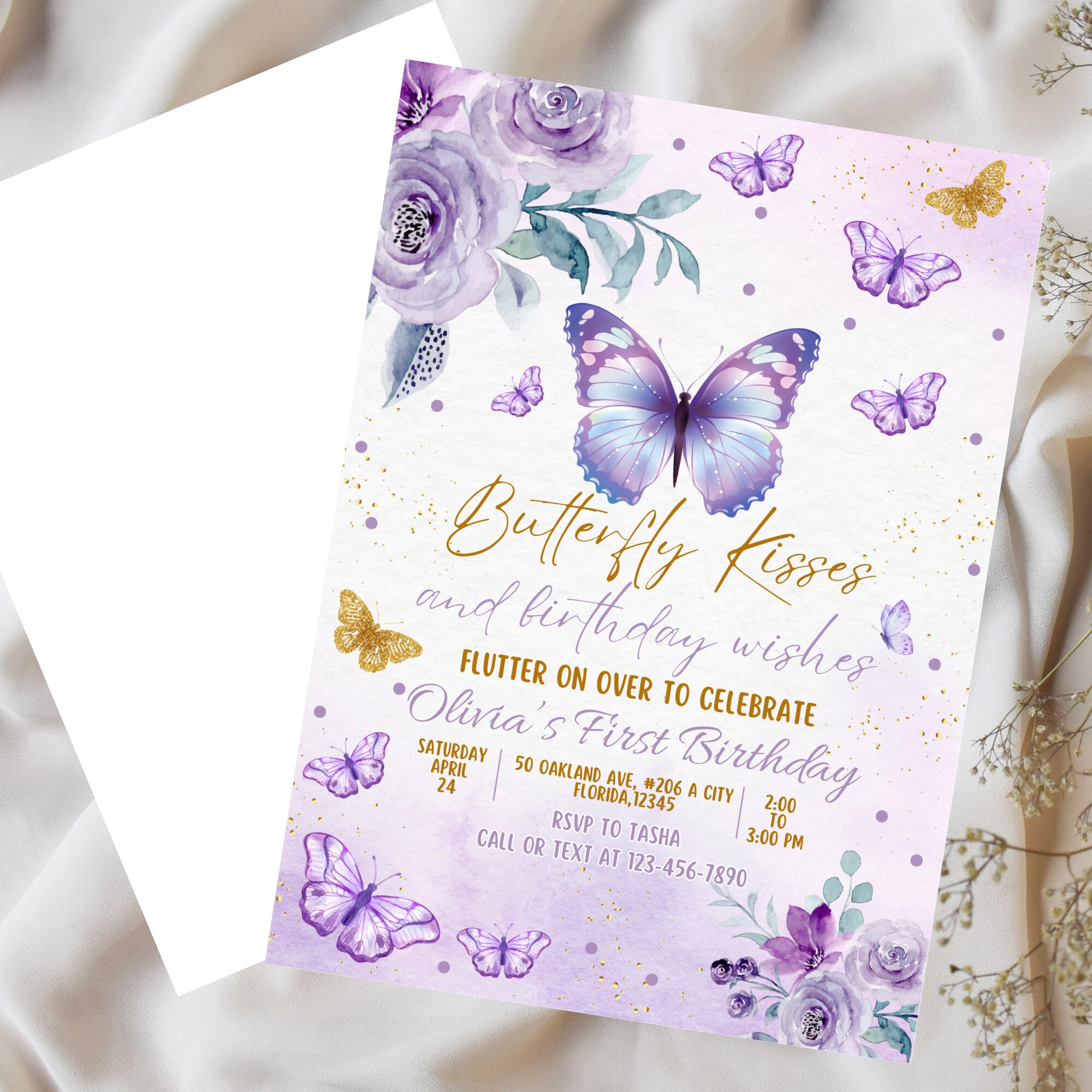 Editable Purple Butterfly Birthday Invitation,girl 1st Birthday Invite ...
