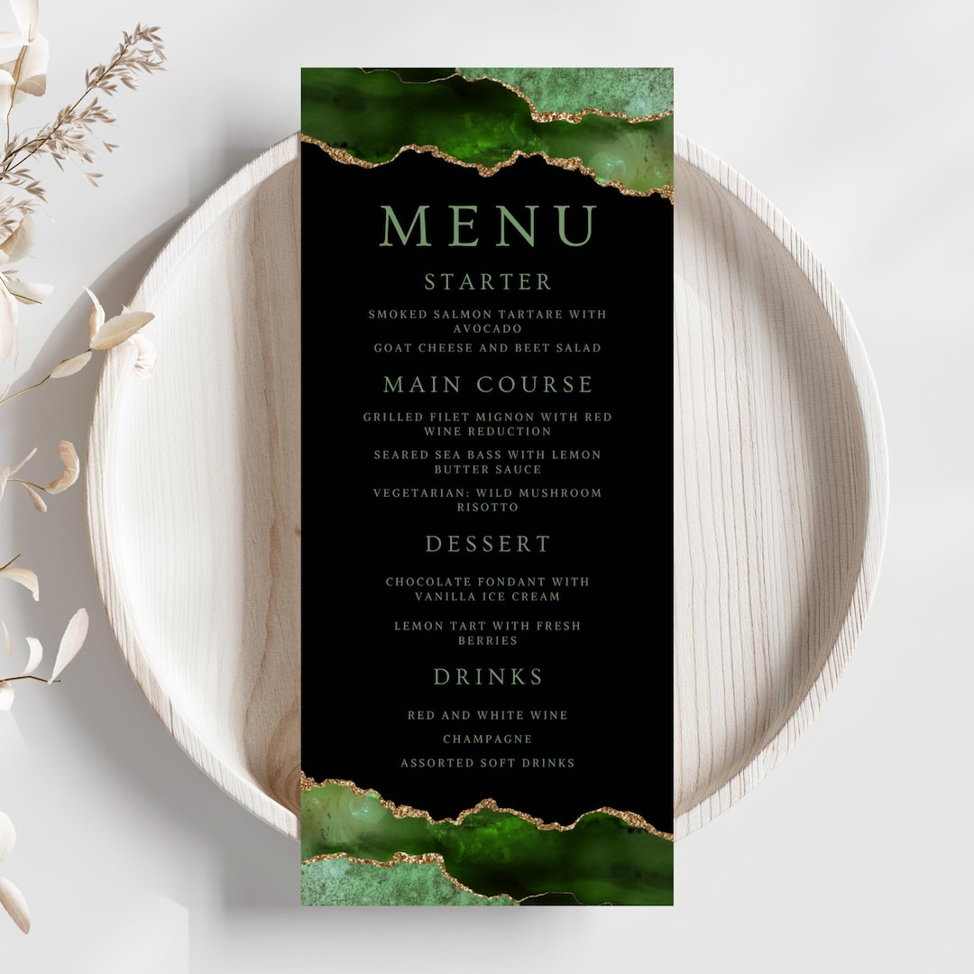 Green Menu Card, Table Menu, Birthday Invitation Menu Card, Women ...