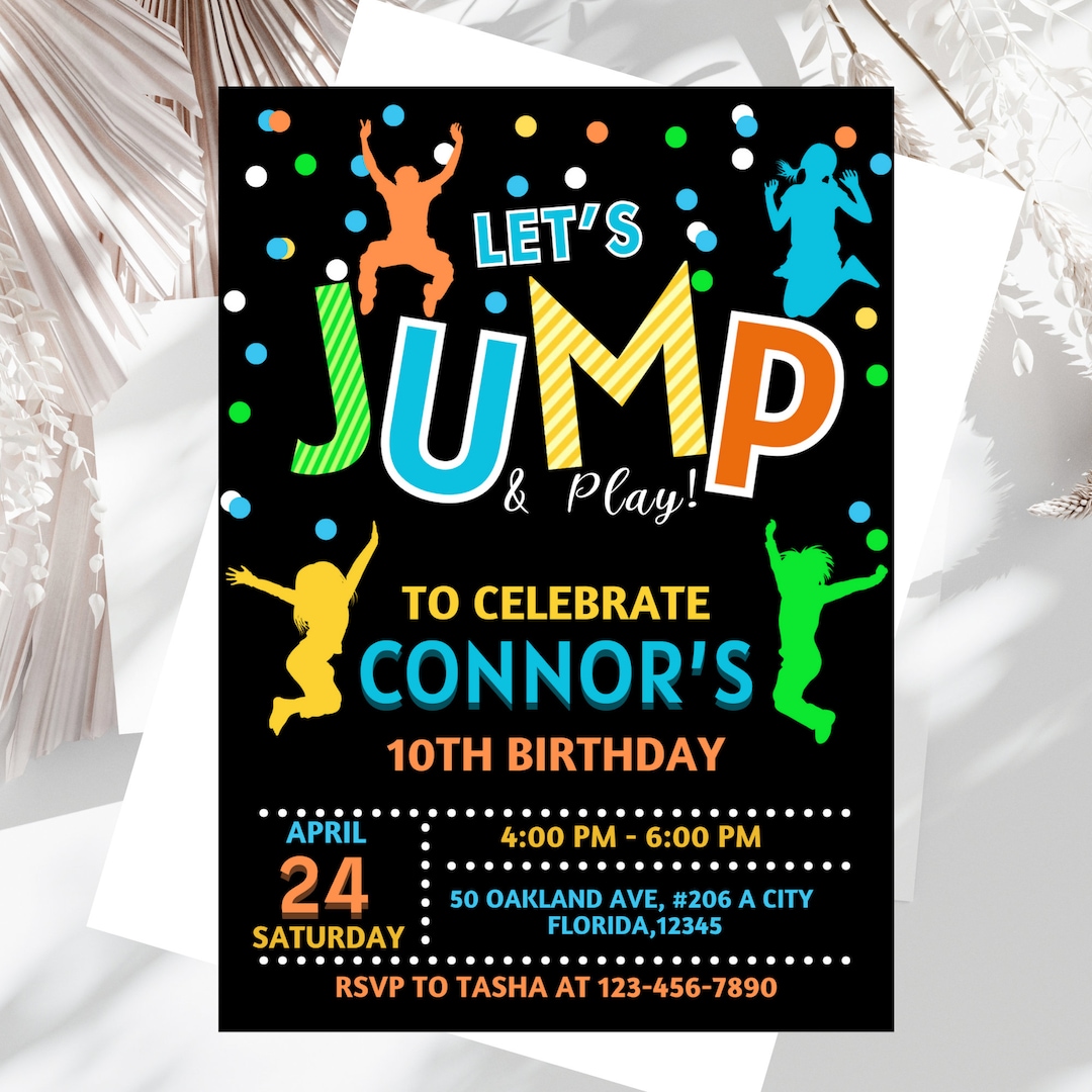 Editable Jump Invitation Let's Jump & Play Invite Trampoline Party ...