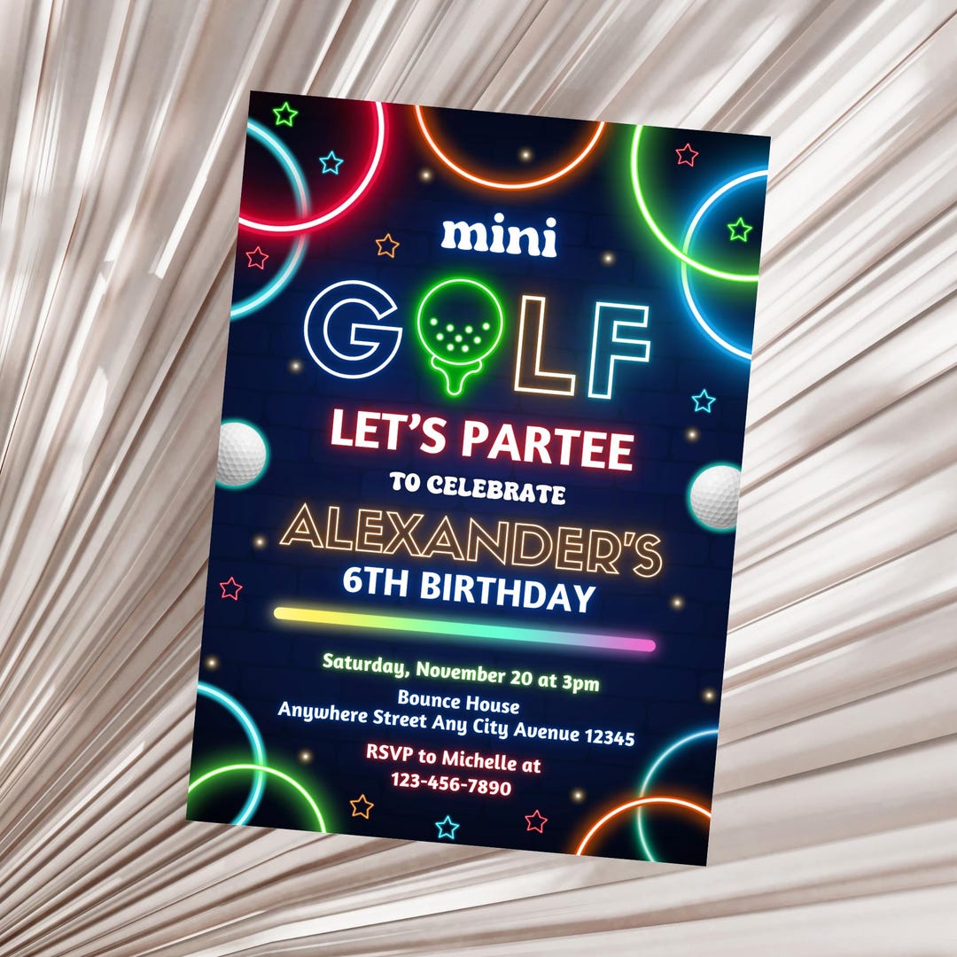 Editable Mini Golf Birthday Party Invitation, Golf Invitation, Let's ...