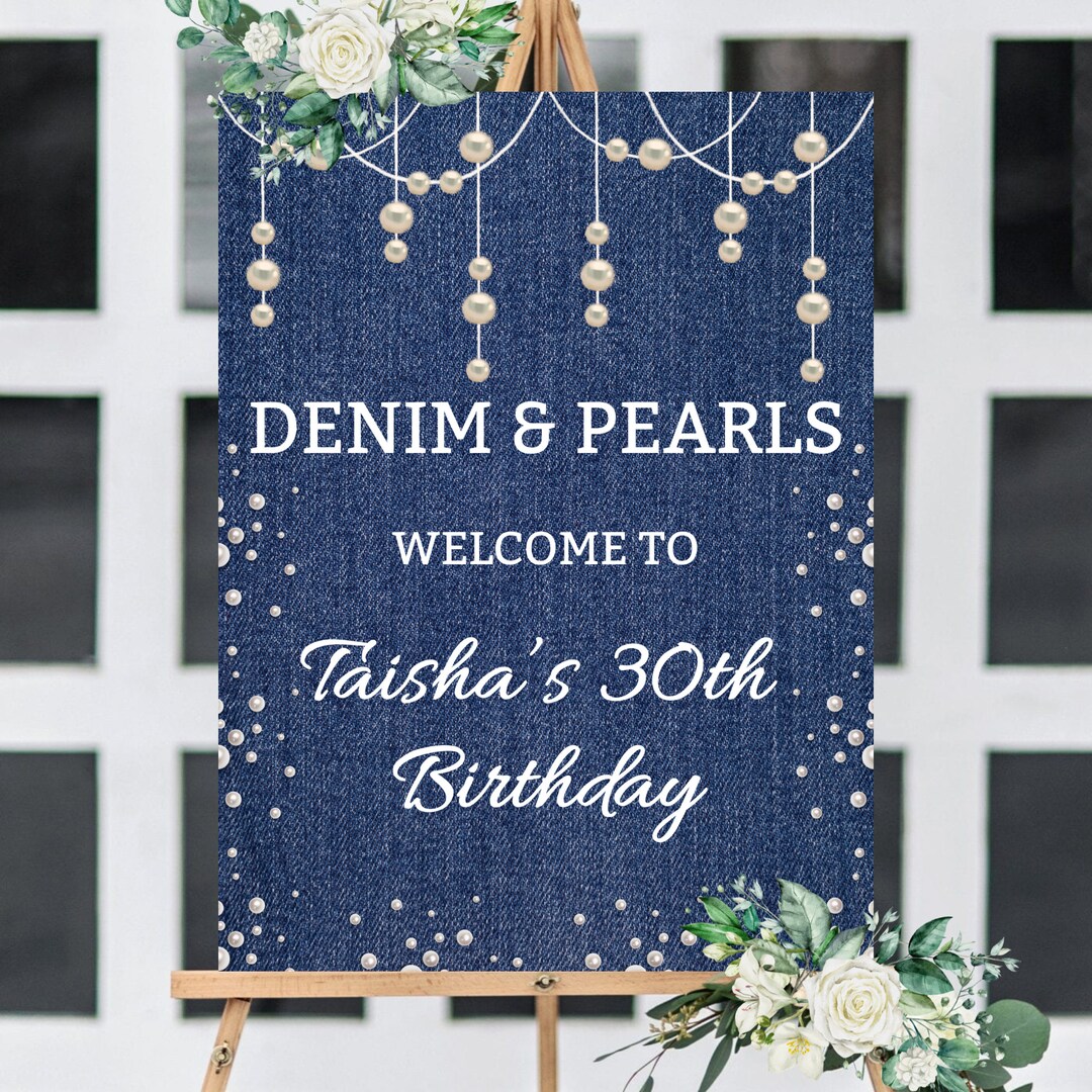 Editable Denim and Pearls Welcome Sign Denim & Pearls Welcome Board ...