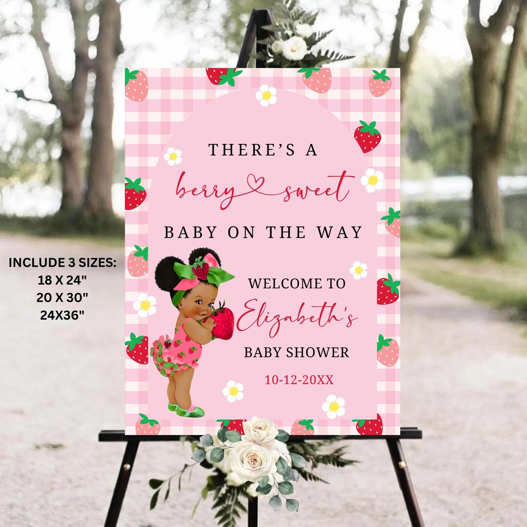 Strawberry Baby Shower Welcome Sign, EDITABLE Strawberry Welcome Board ...