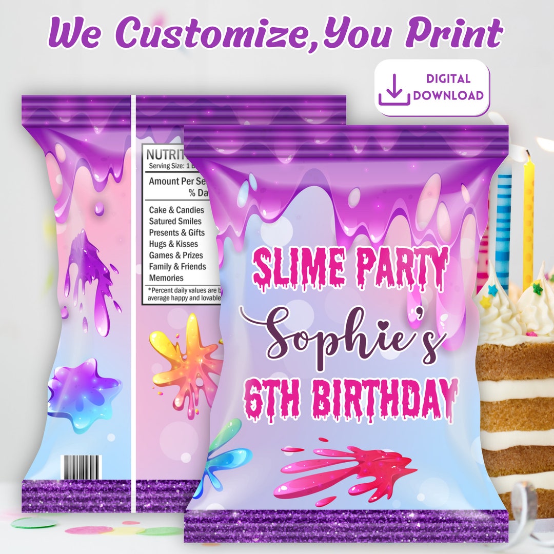 Slime Party Birthday Chip Bag Custom Slime Birthday Chip Wrap for Kids ...
