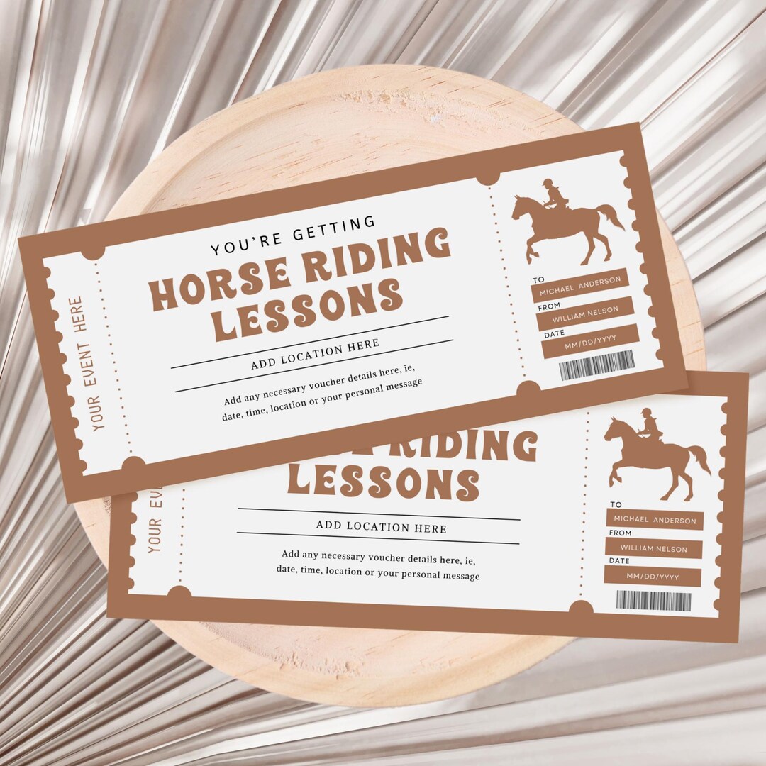 Horse Riding Lesson Ticket Gift Voucher, Horse Riding Gift Certificate ...