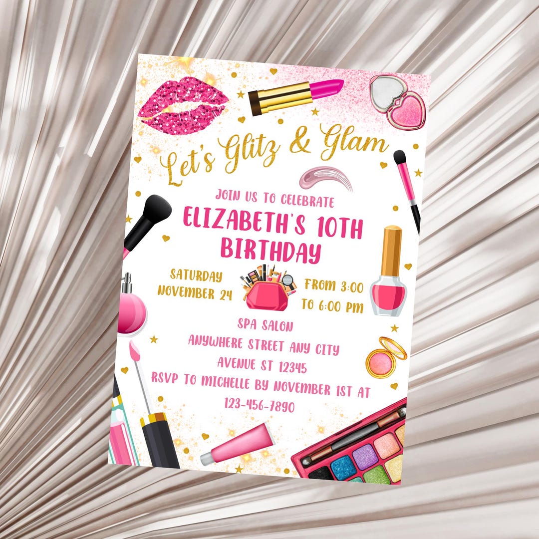 Let's Glitz and Glam Party Invitation, Pamper Day Party Invite, Spa ...
