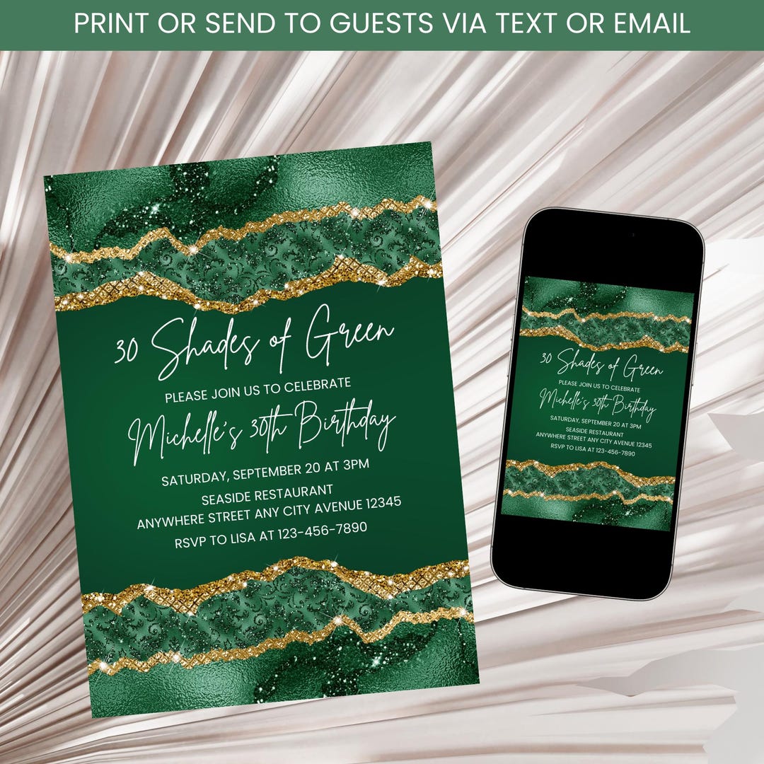 Shades of Green Birthday Invitation, Adult Shades of Green Invitation ...
