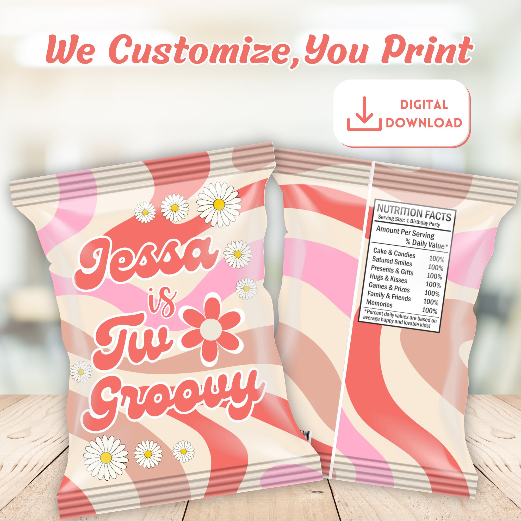 Groovy Birthday Chip Bag Printable Two Groovy Chip Bag for Kids Chip ...