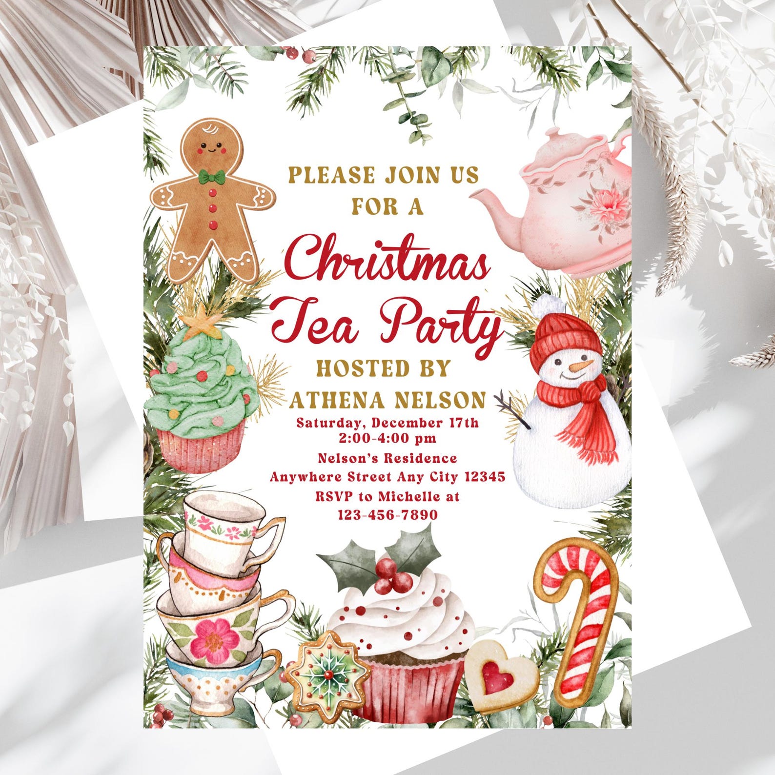 Editable Christmas Tea Party Invitation, Christmas Party Invite ...