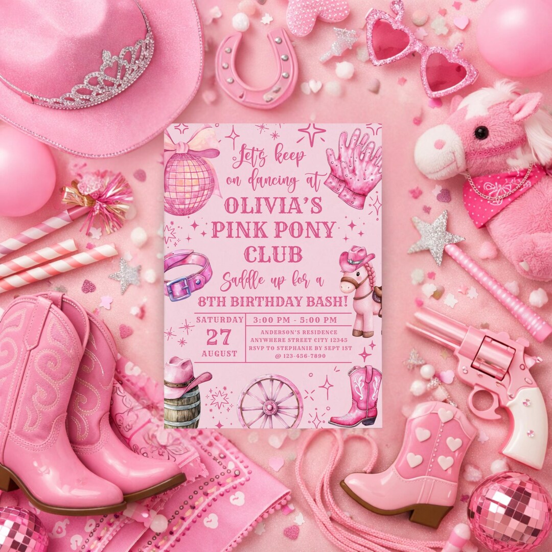 Pink Pony Club Birthday Invitation, Cowgirl Invitation, Pink Pony ...