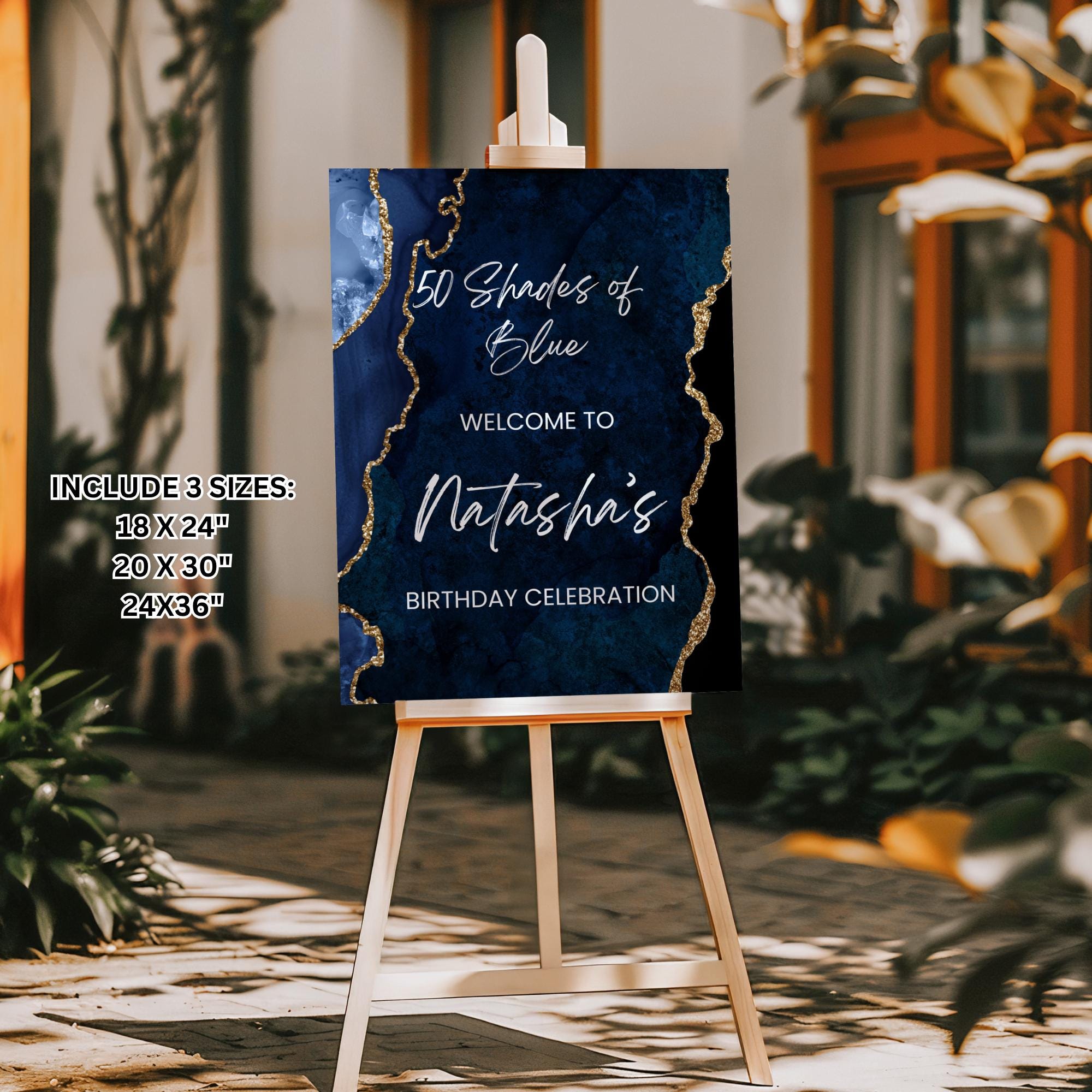 Shades of Blue Birthday Welcome Sign, Adult Shades of Blue Welcome ...