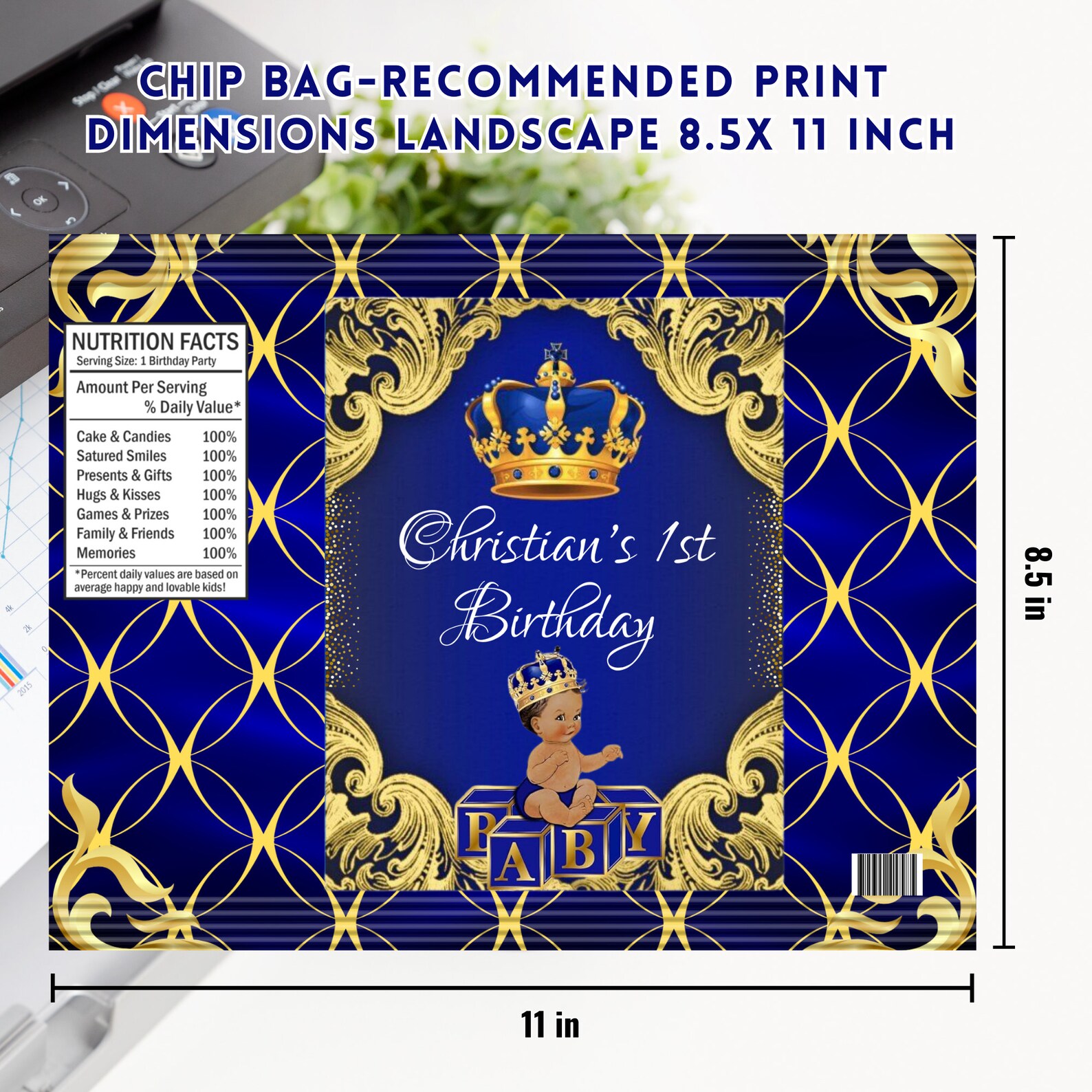 Royal Prince Birthday Printable Chip Bag Royal King Birthday Party ...