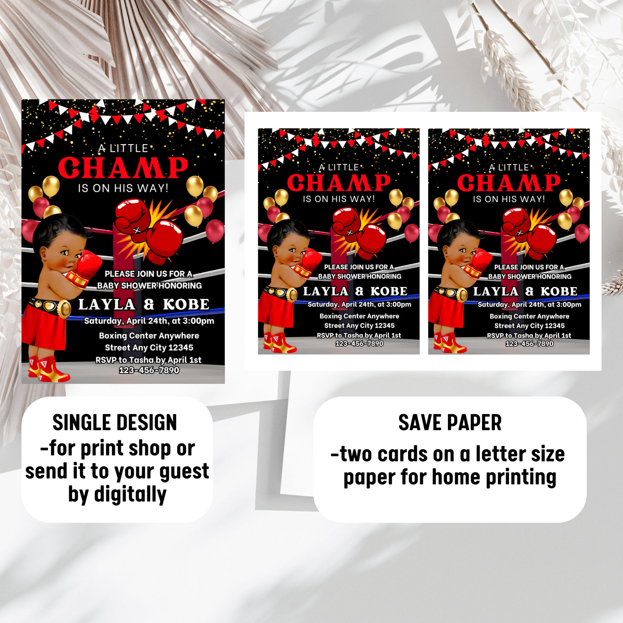 Editable Afro Boxing Baby Shower Invitation,sport Baby Shower,afro ...