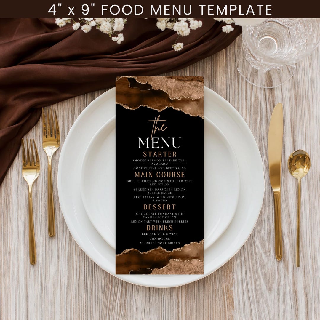 Brown Gold Menu Card, Table Menu, Birthday Invitation Menu Card, Men ...