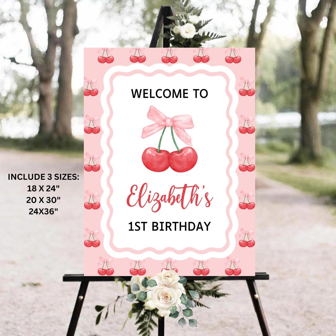 Editable Cherry Birthday Welcome Sign Cherry on Top 1st Birthday Sign ...