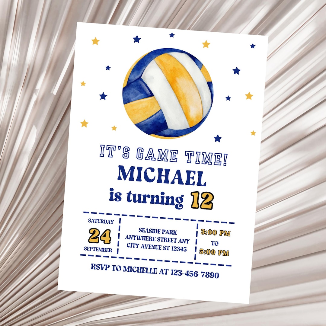 Editable Volleyball Birthday Invitation, Volleyball Invitation, Neutral ...