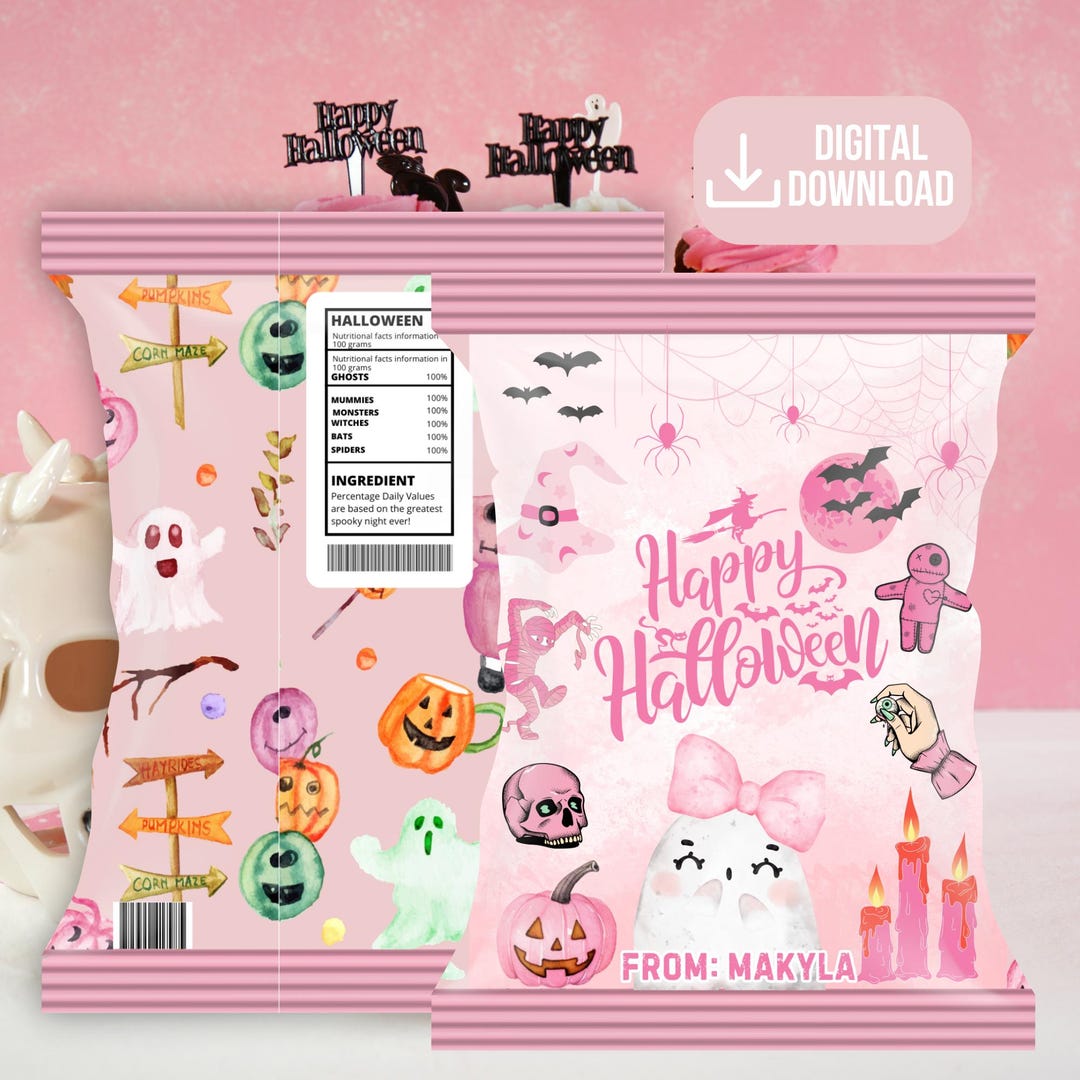 Editable Halloween Chip Bag Trick or Treat Chip Bag Label Halloween ...
