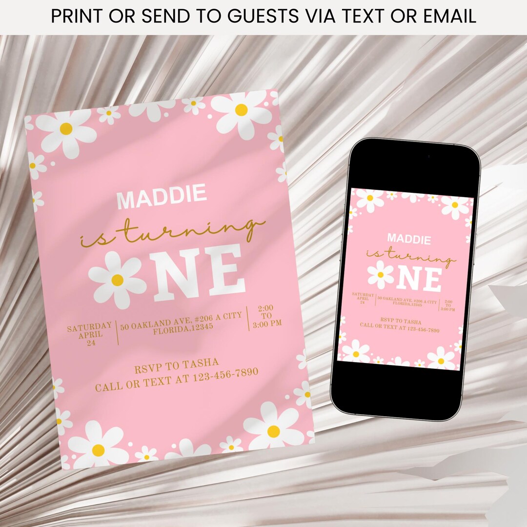 Daisy First Birthday Invitation, Girl First Birthday Party Invite ...
