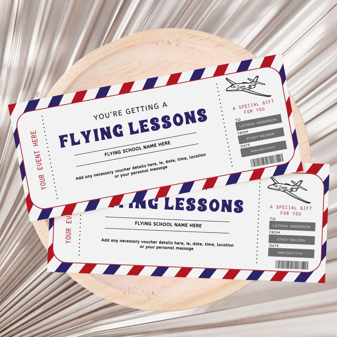 Flying Lesson Ticket Gift Voucher, Flying Lesson Gift Certificate ...