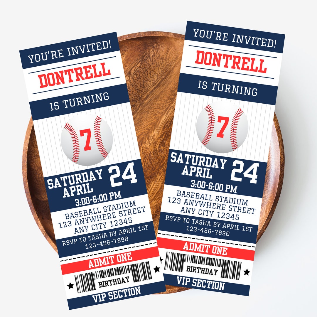 Baseball Ticket Birthday Invitation, Baseball Birthday Invite, Sport ...