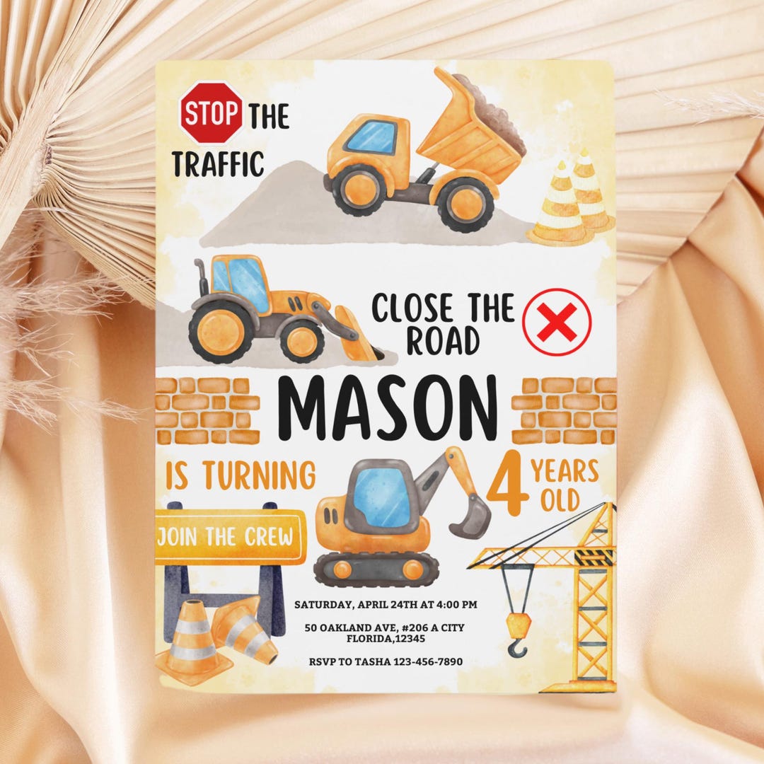Construction Birthday Invitation, Dump Truck Party Invite, Boy ...