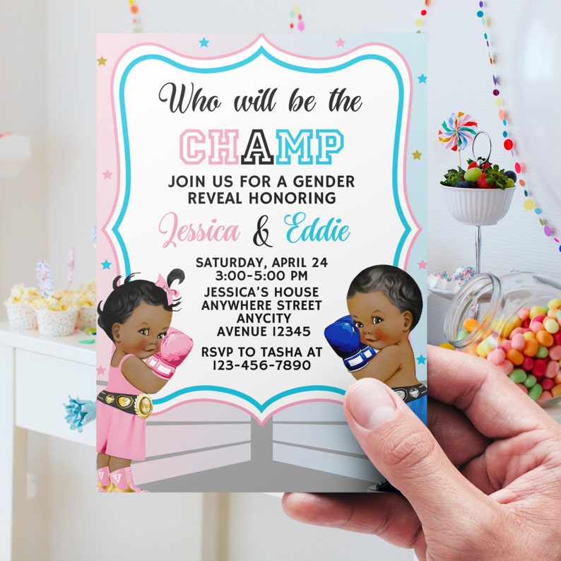 Editable Boxing Gender Reveal Invitation Who Will Be the Champ Boxer ...