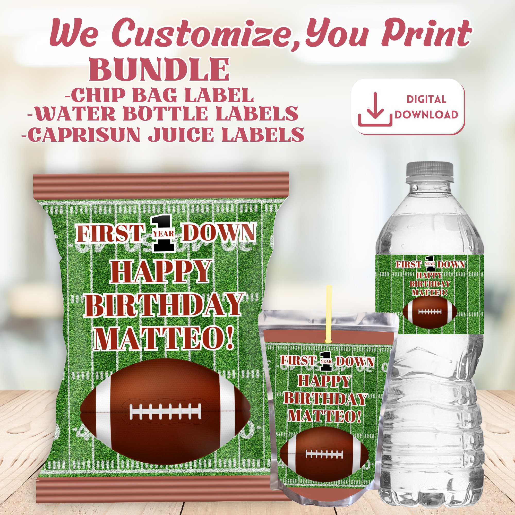 Football 1st Birthday Chip Bag for Kids Birthday Party Custom Football ...