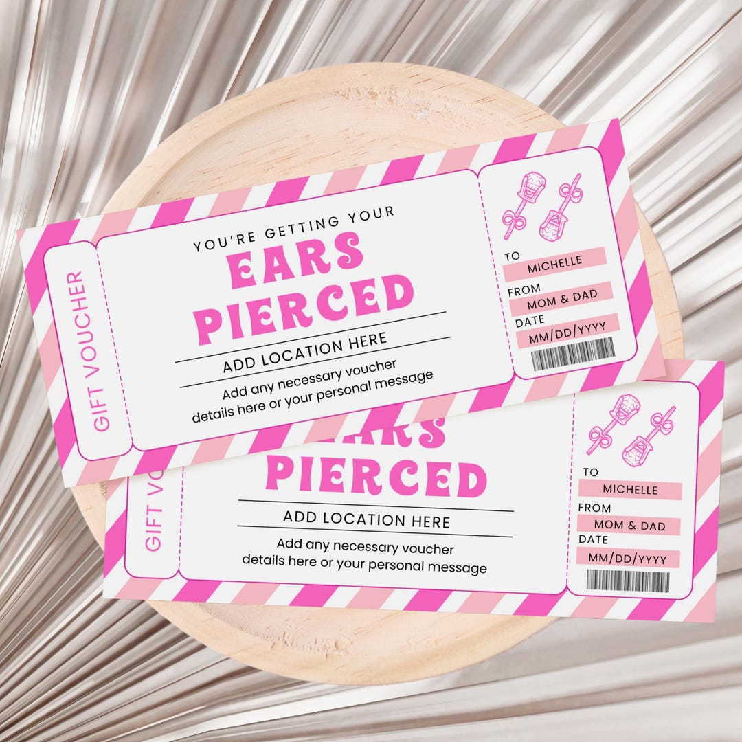 Ear Piercing Ticket Gift Voucher, Piercing Gift Certificate, Teen Girl ...