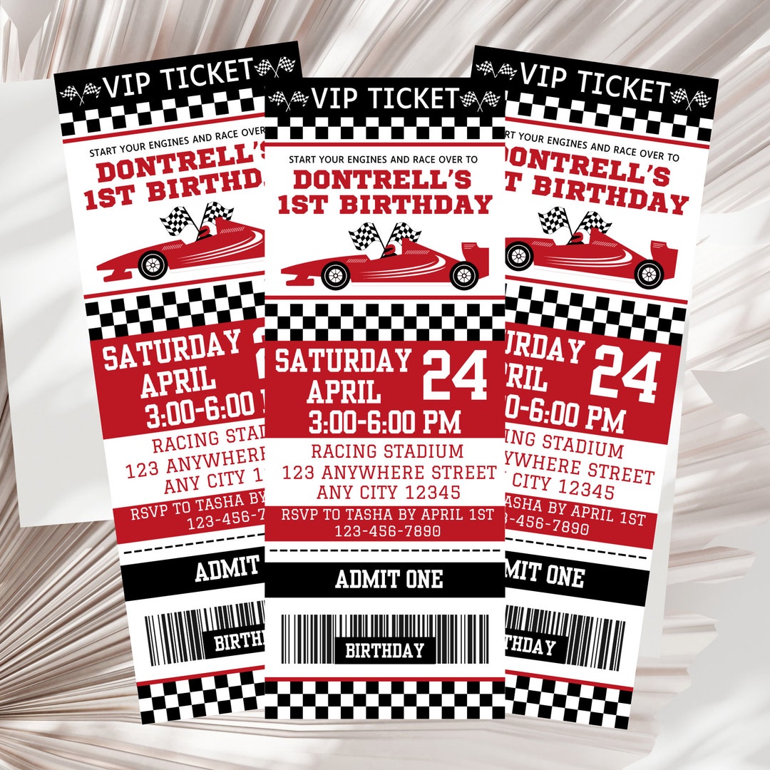 Race Car Ticket Birthday Invitation,racing Ticket Birthday Invitation ...