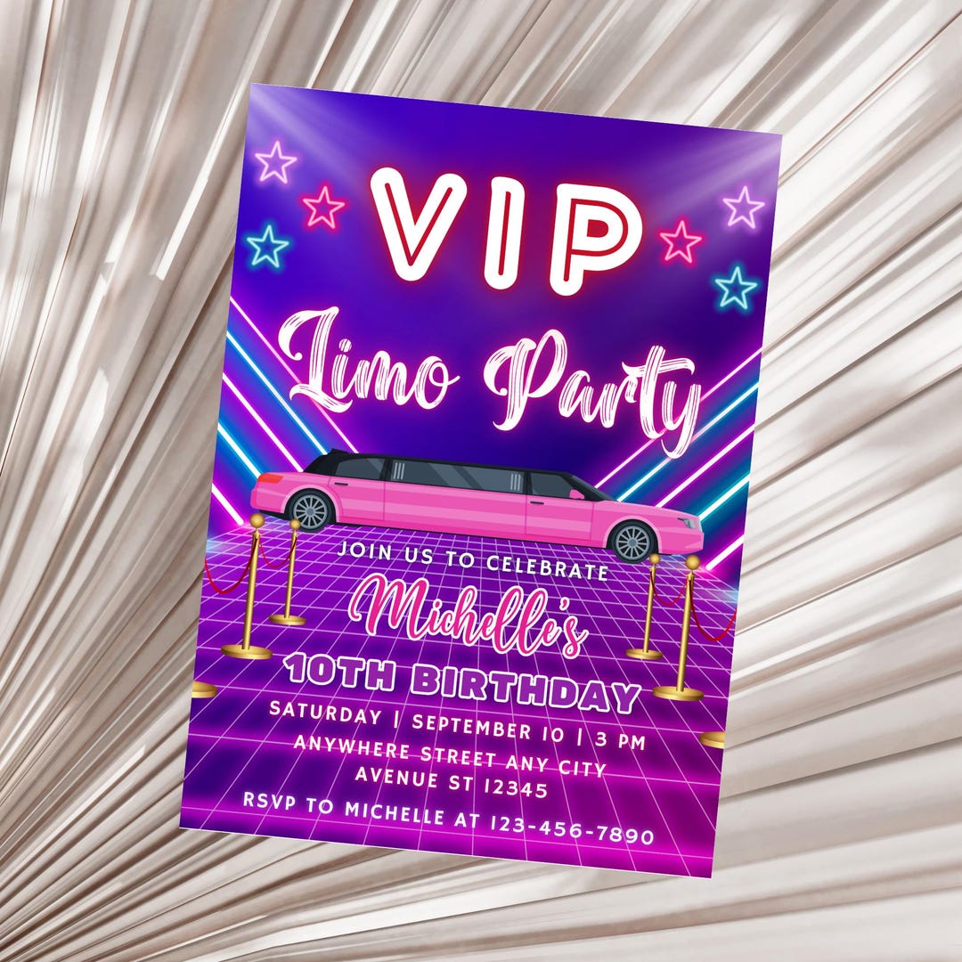 Limo Party Birthday Invitation, Editable Girl Limo Birthday Invitation ...