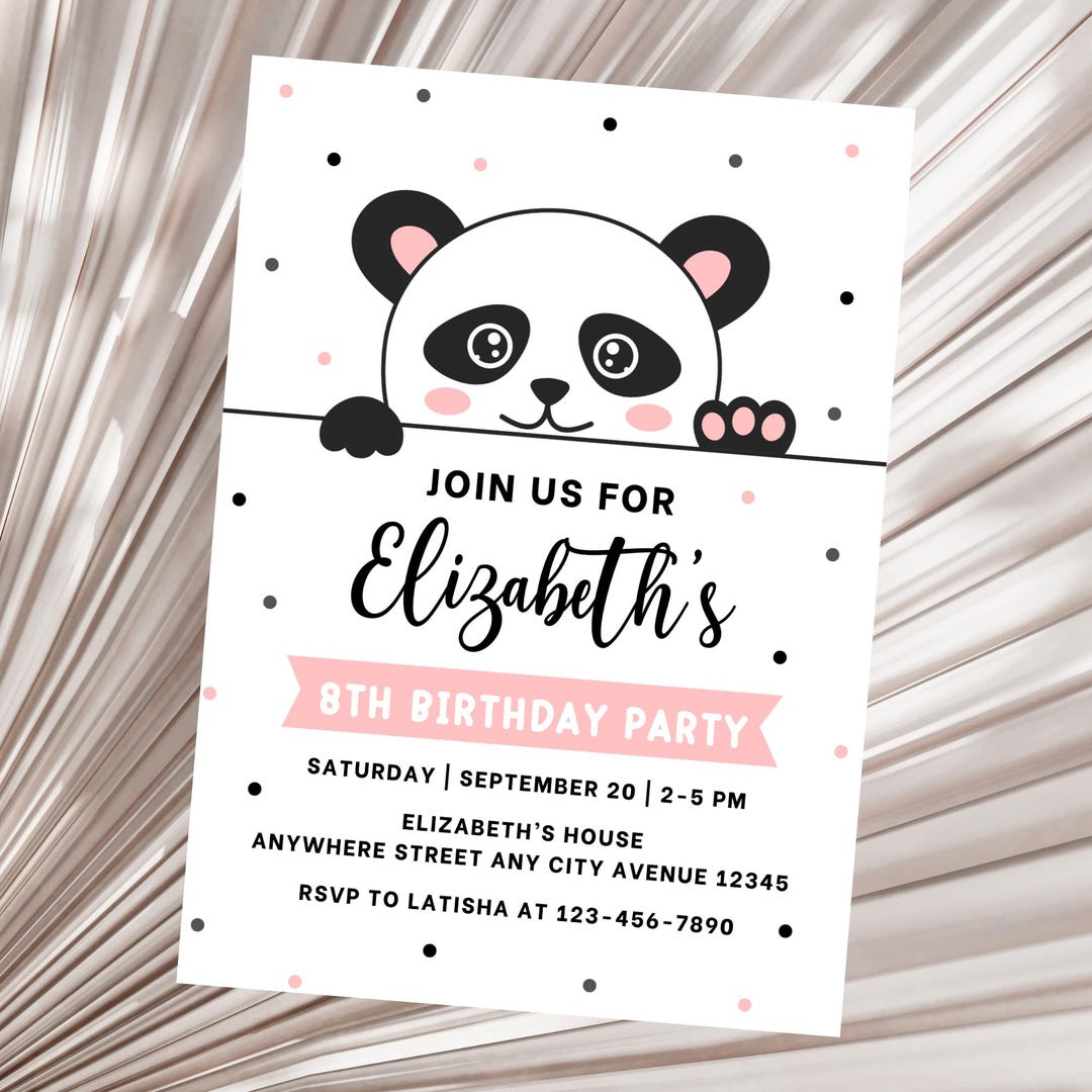 Editable Panda Birthday Invitation, Girl Panda Party Invitation, Girl ...