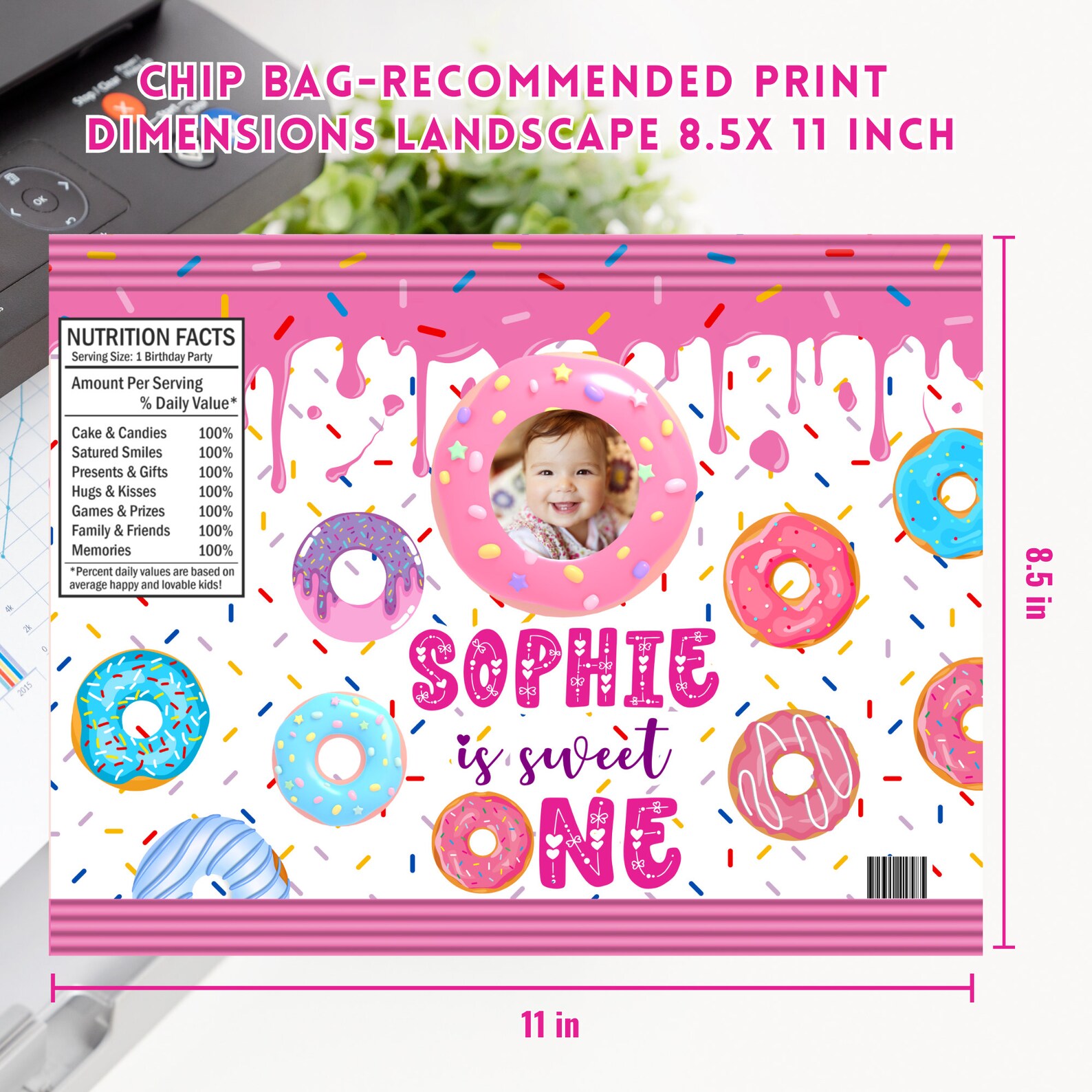 Donut Sweet One Chip Bag Printable Template First Birthday Favor Donut ...