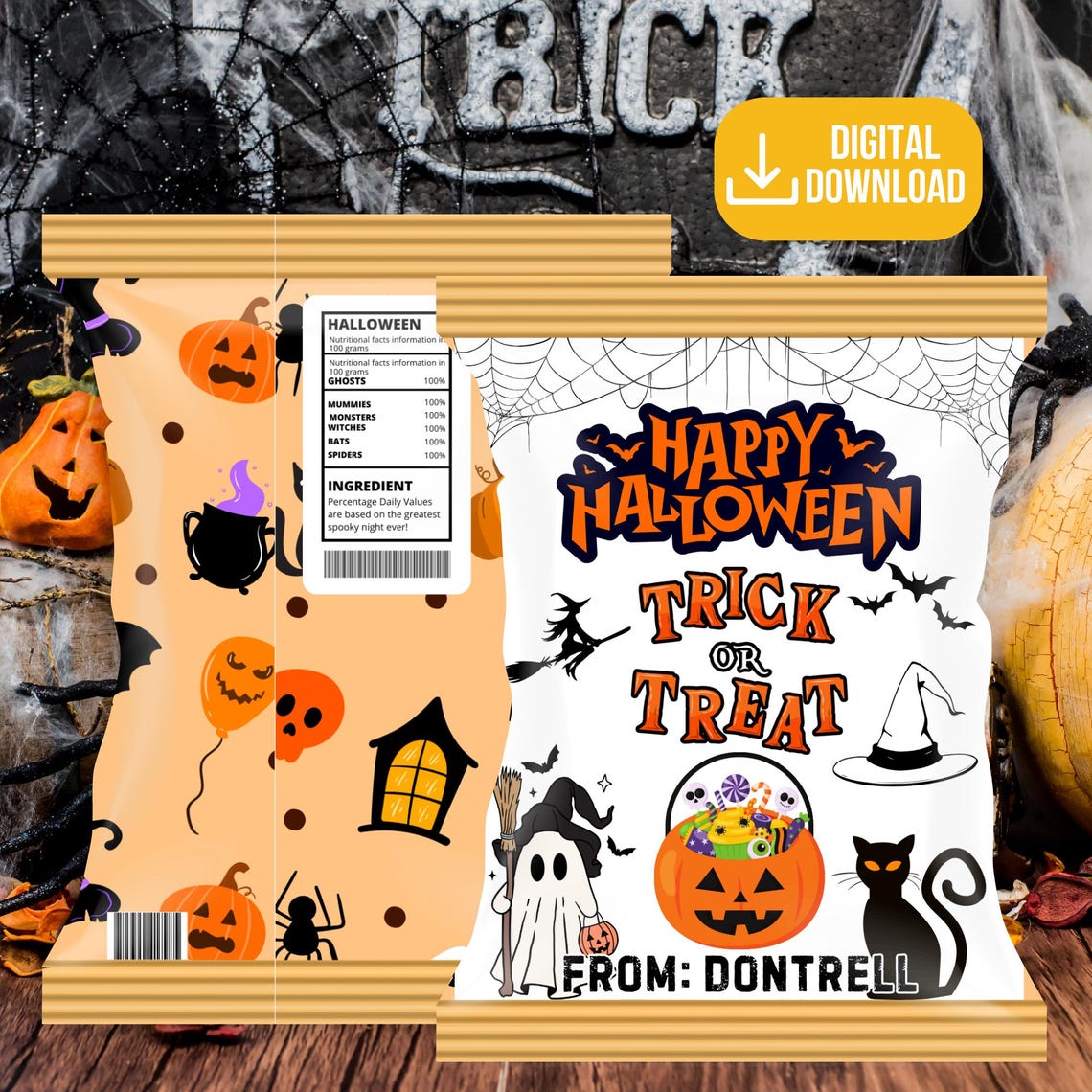Editable Halloween Chip Bag Trick or Treat Chip Bag Label Halloween ...