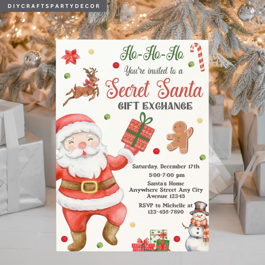Editable Secret Santa Gift Exchage Invitation, Christmas Party Invite ...