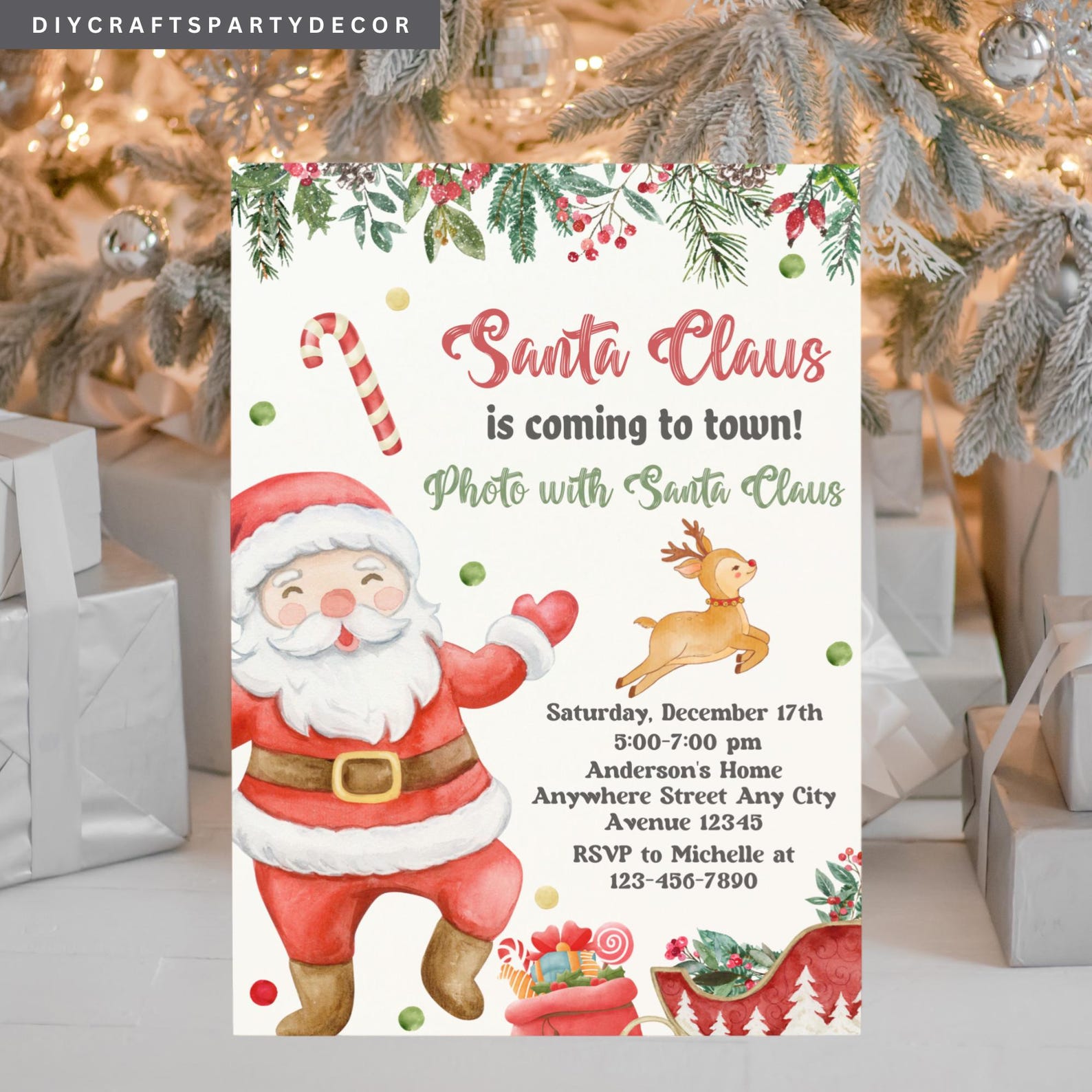 Editable Photo With Santa Invitation, Christmas Party Invite, Holiday ...