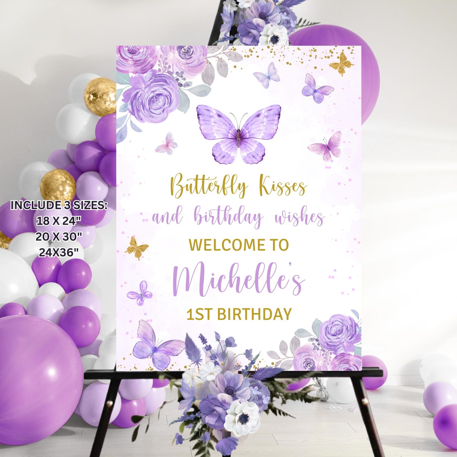 Butterfly Birthday Welcome Sign,purple Butterfly Birthday Welcome Board ...