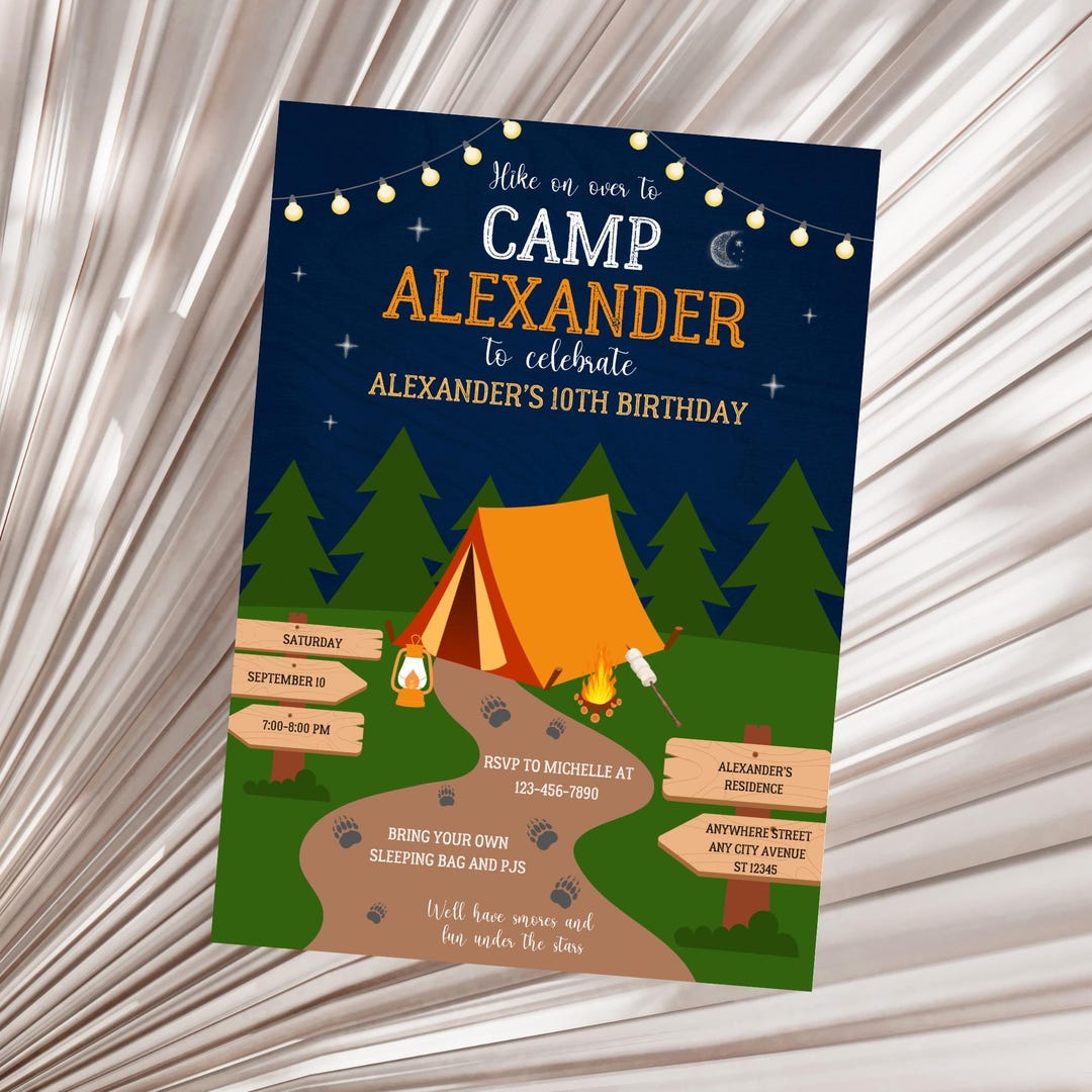 Editable Camping Birthday Invitation, Camping Party Invite, Campout ...