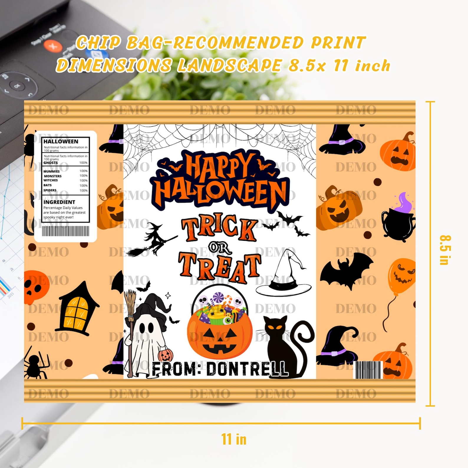 Editable Halloween Chip Bag Trick or Treat Chip Bag Label Halloween ...