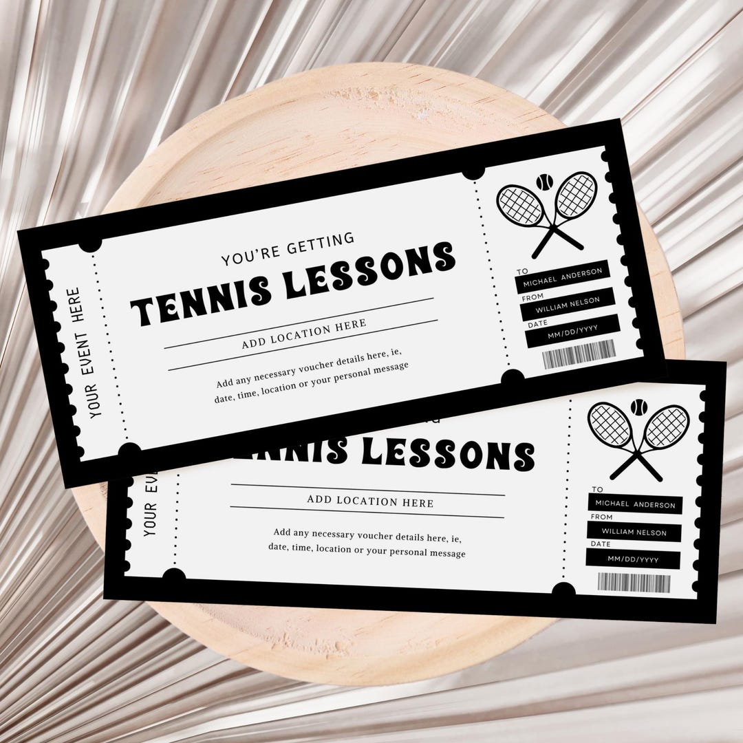 Tennis Lesson Ticket Gift Voucher, Tennis Gift Certificate, Tennis ...