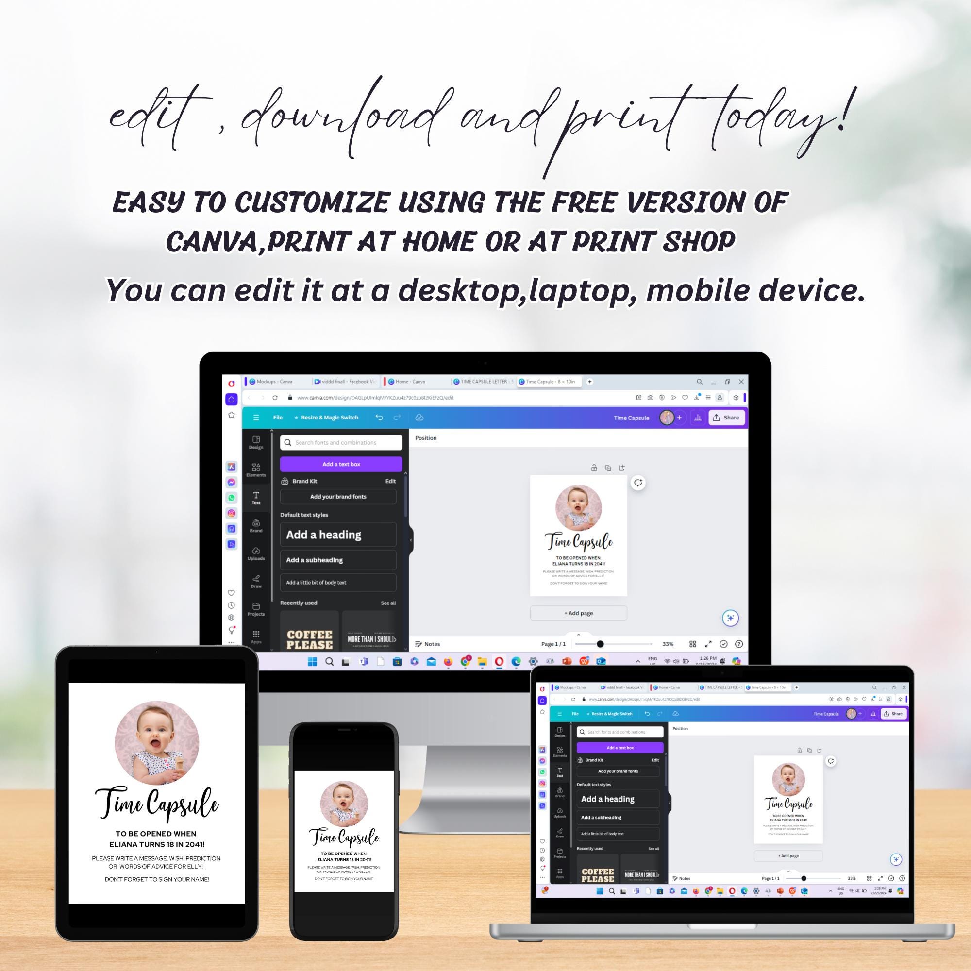 Editable Time Capsule Baby First Birthday Time Capsule Sign Baby Shower ...