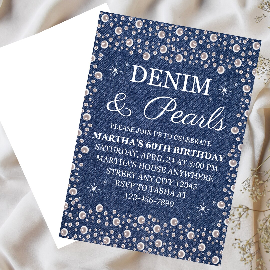 Denim and Pearls Birthday Invitation Template Editable Denim Birthday ...