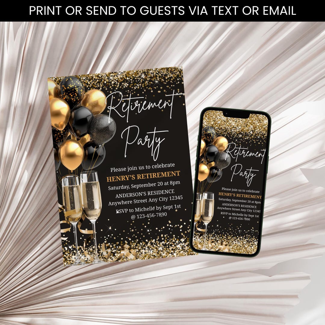 Digital Retirement Party Invitation, Men & Women Retirement Invitation ...