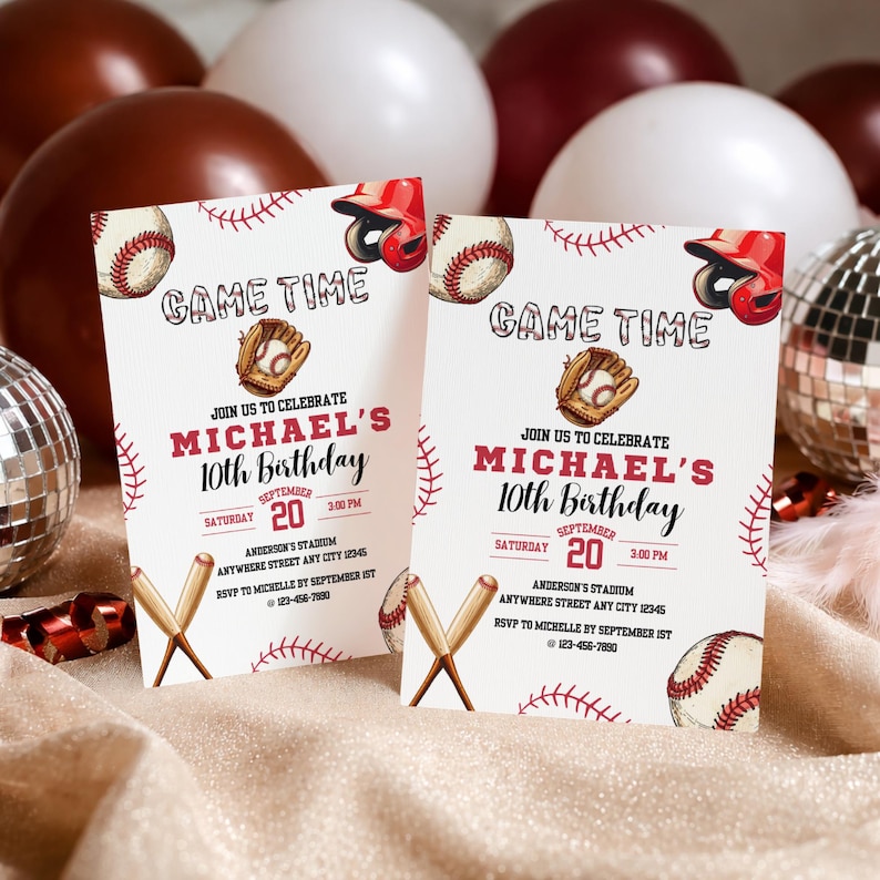 Editable Baseball Birthday Invitation, Game Time Ball Sport Invitation ...