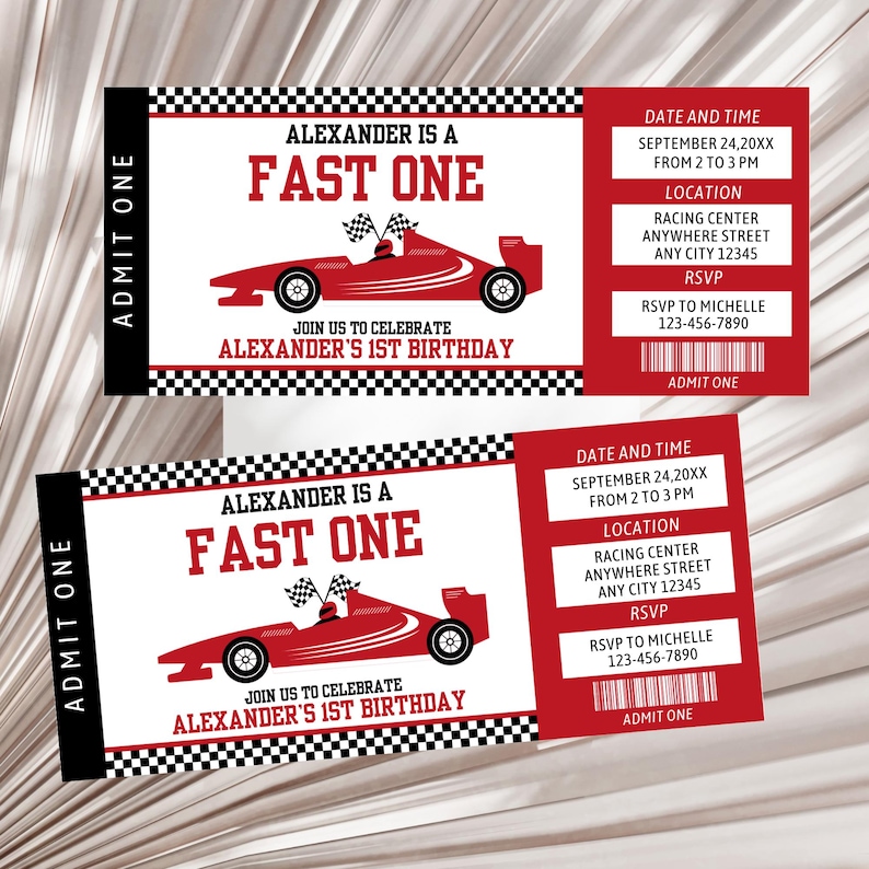 Editable Race Car Ticket Birthday Invitation, Racing 1st Birthday ...