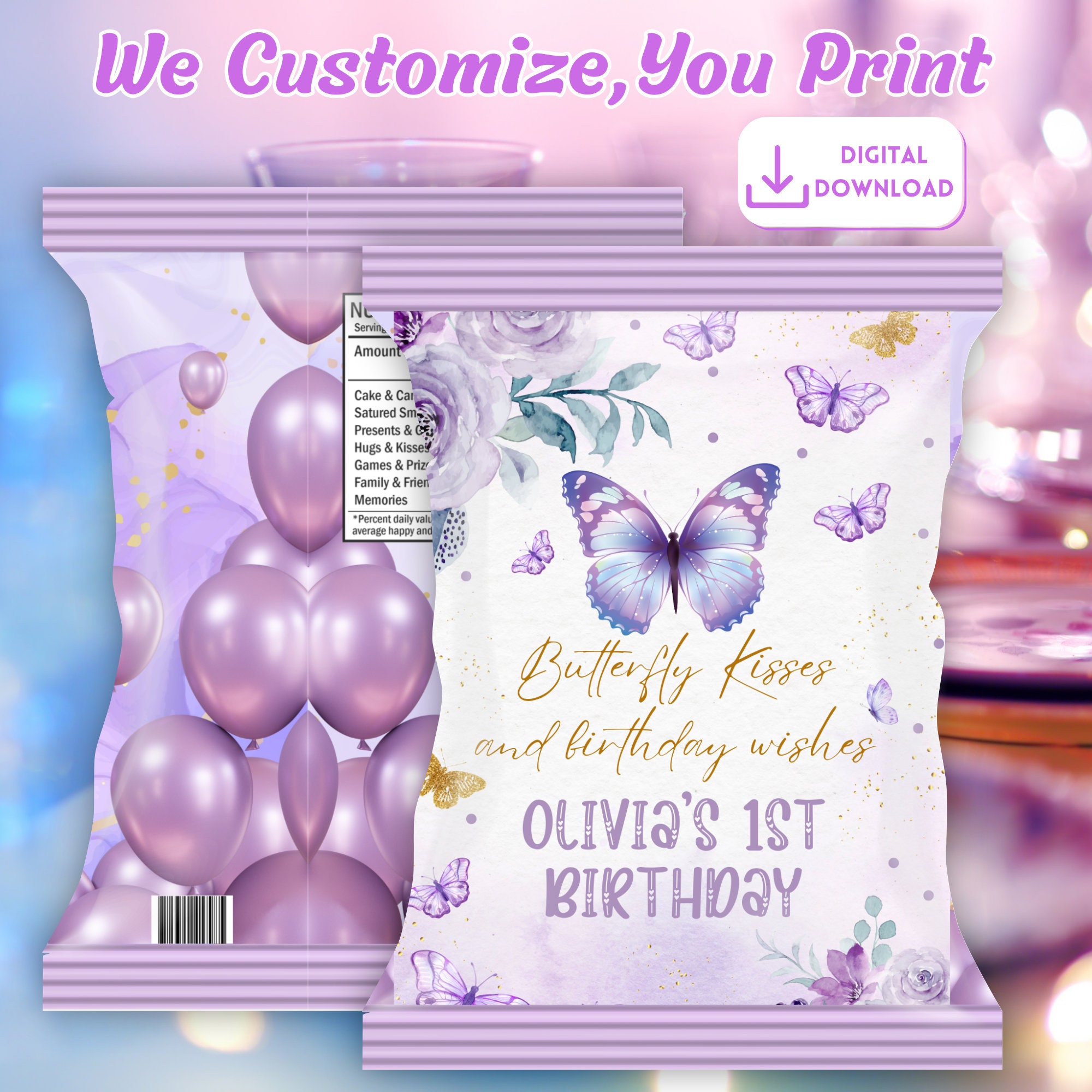 Butterfly Birthday Chip Bag,butterfly Birthday Party Favor,butterfly ...