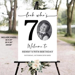 70th Birthday Welcome Sign, Look Who's 70 Photo Welcome Sign, Modern ...