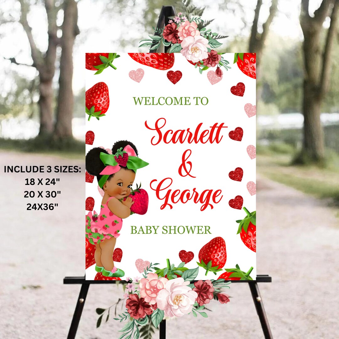 Strawberry Baby Shower Welcome Sign, Strawberry Welcome Board ...