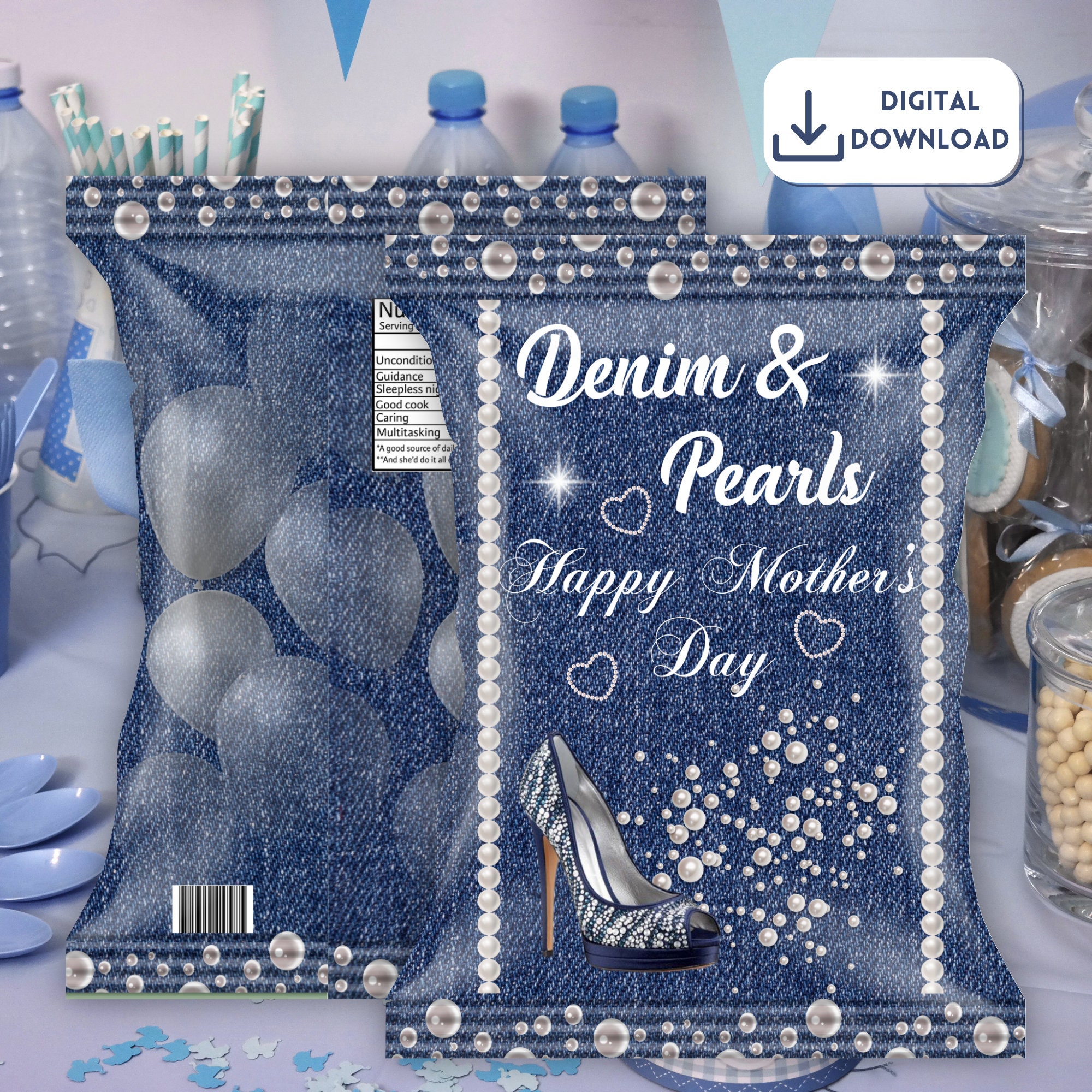 Denim and Pearls Chip Bags, Denim Pearls Mother's Day Chip Bag,denim ...