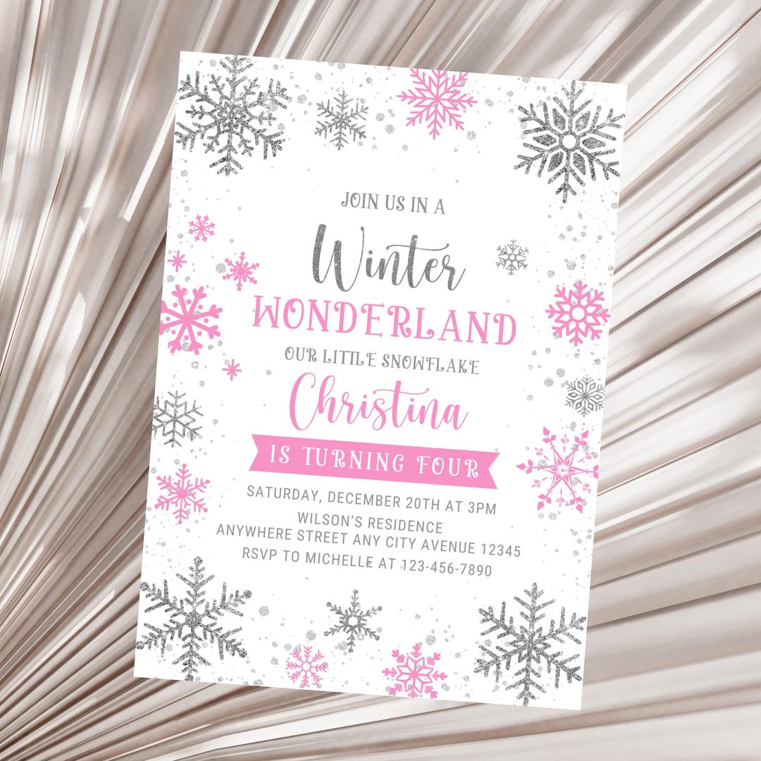 Editable Winter Wonderland Birthday Invitation Girl Snowflake Birthday ...
